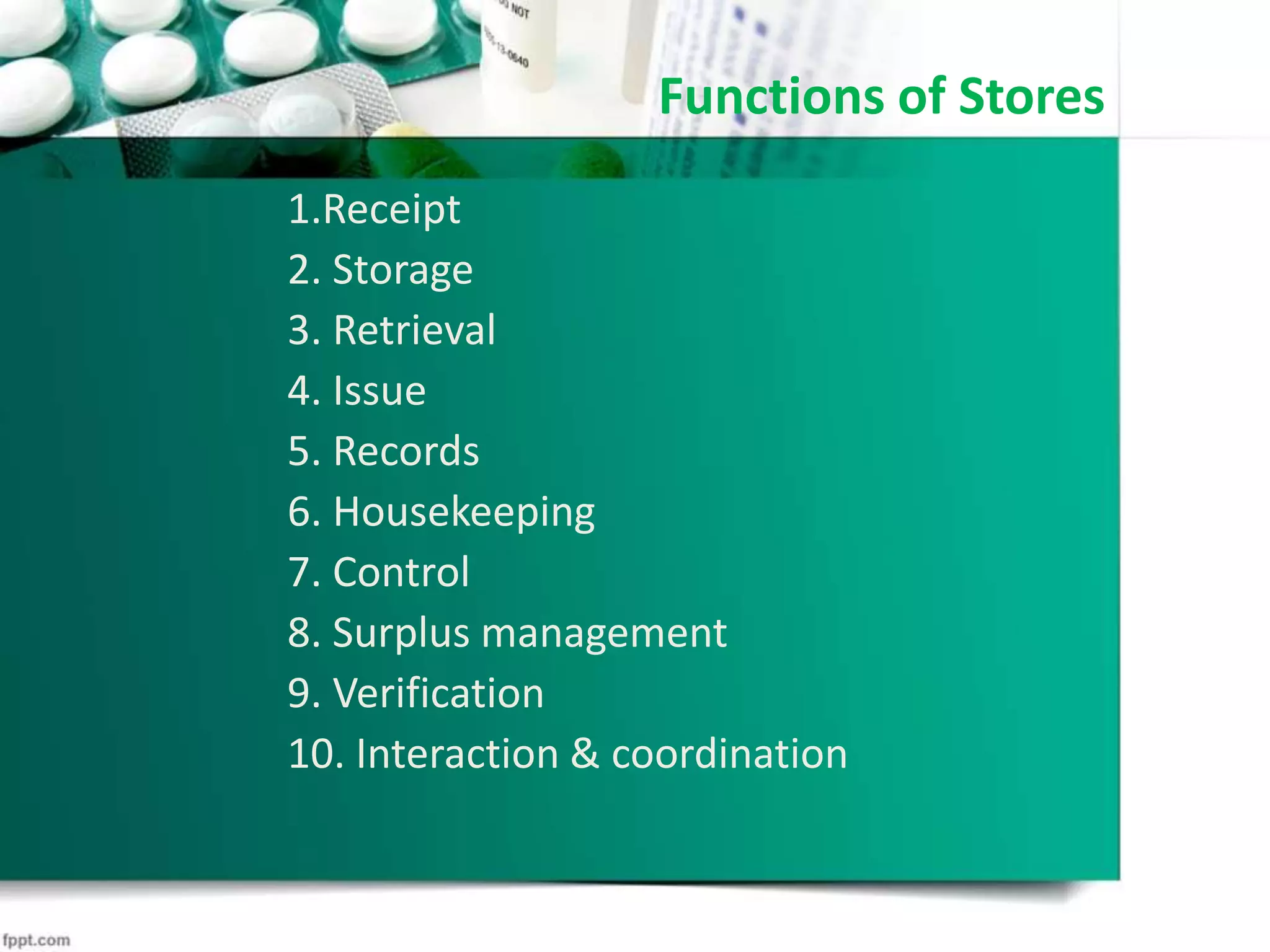 Function of drug store management & coding methods | PPTX