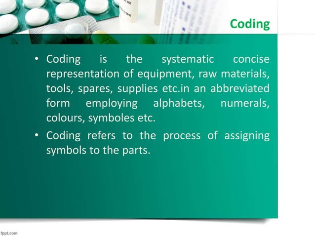 Function of drug store management & coding methods | PPTX