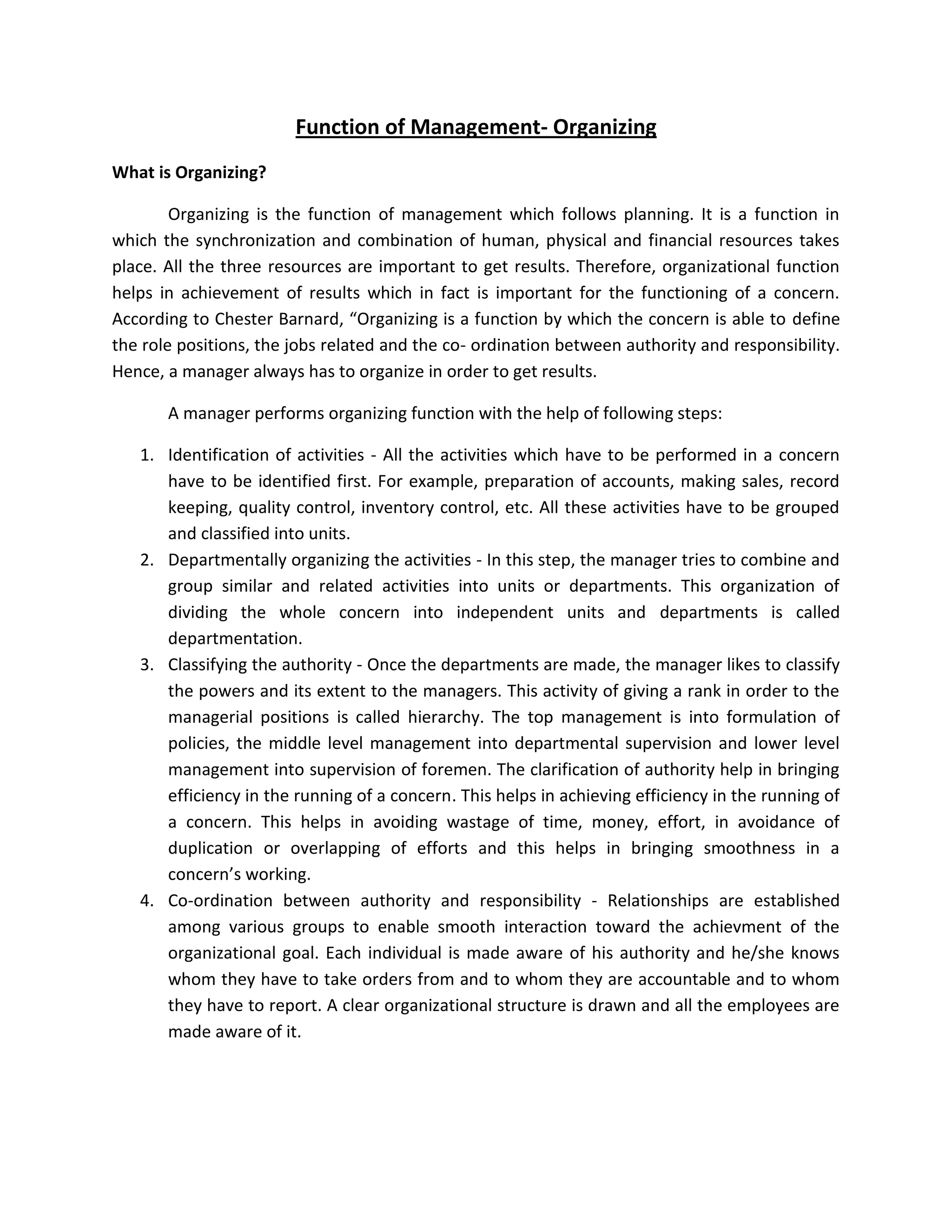 Function of management organizing | DOCX