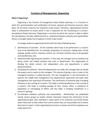 Function of management organizing | DOCX