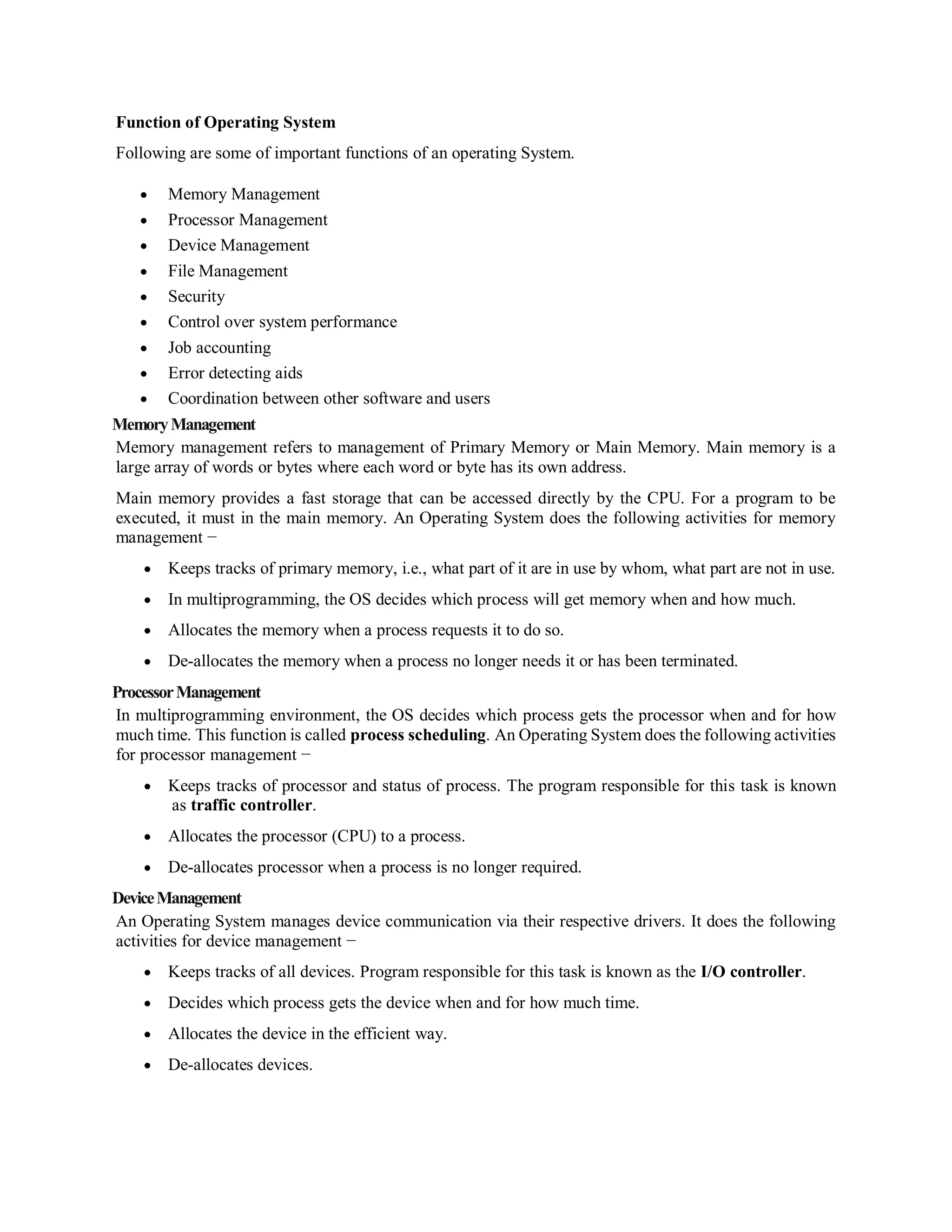 Function of operating system | PDF