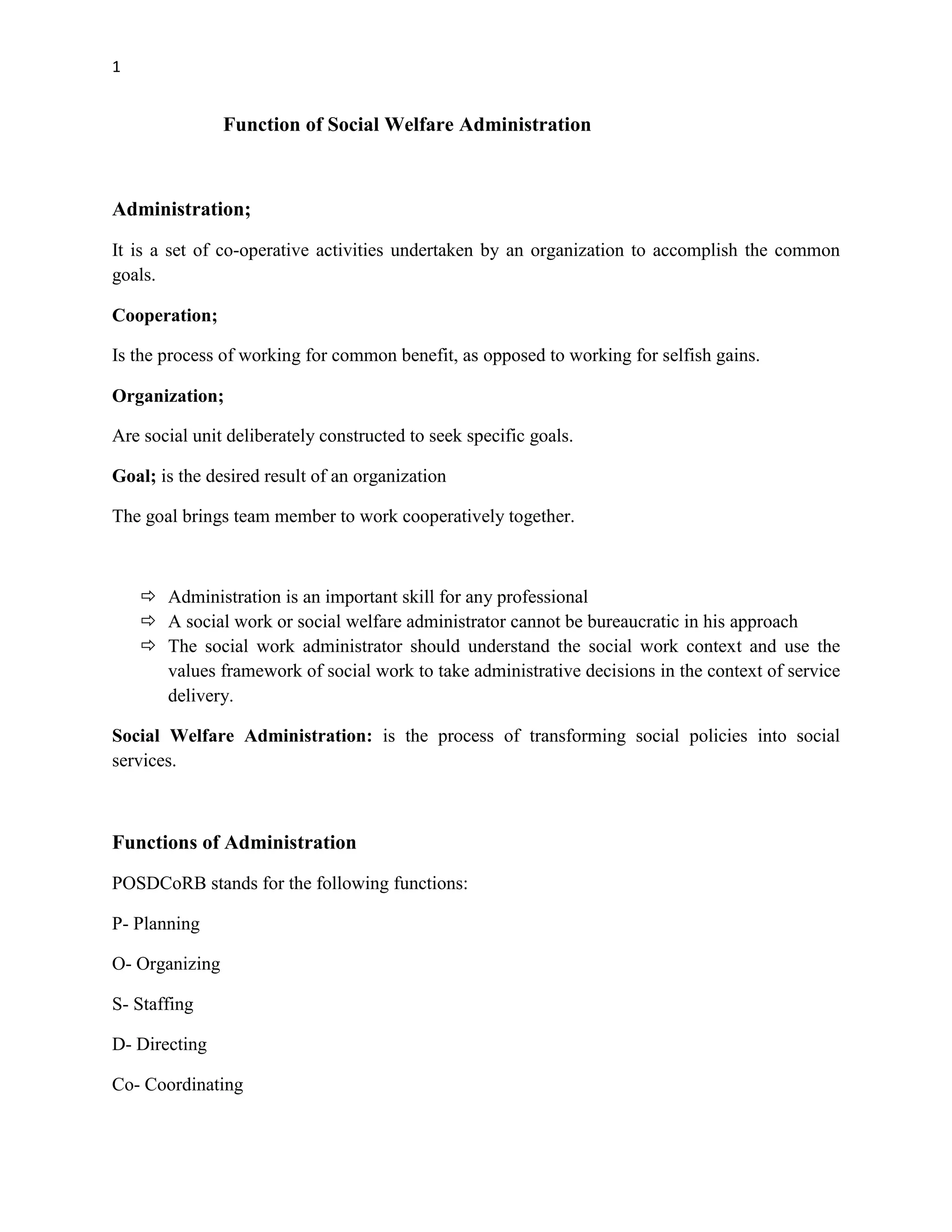 Function of social welfare administration | PDF