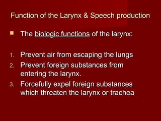 HIS 120 Function of the Larynx and Speech Production | PPT