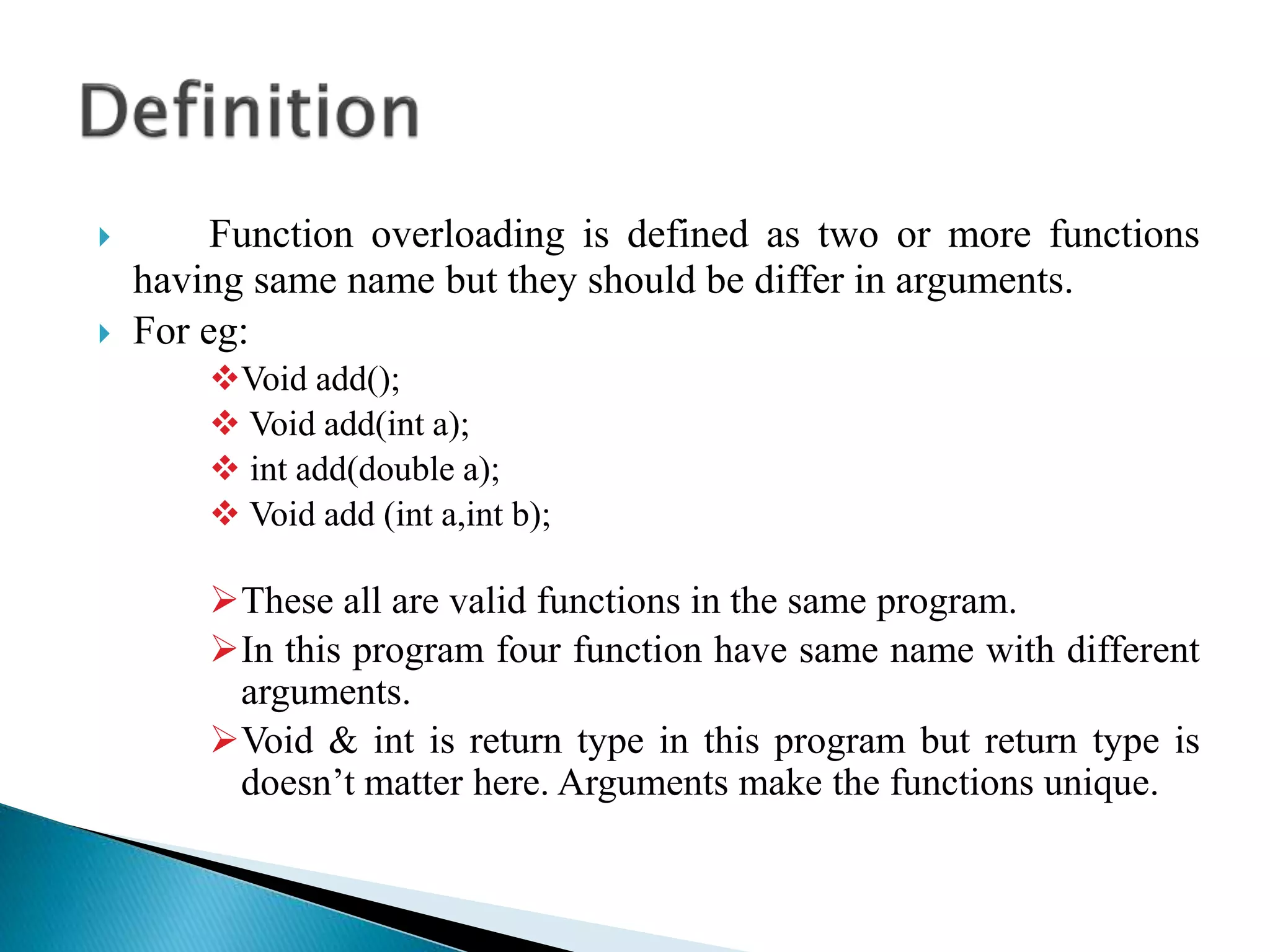 Function Overloading In C Ppt