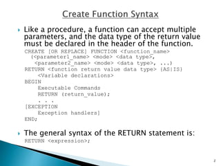 Function in PL/SQL | PPTX