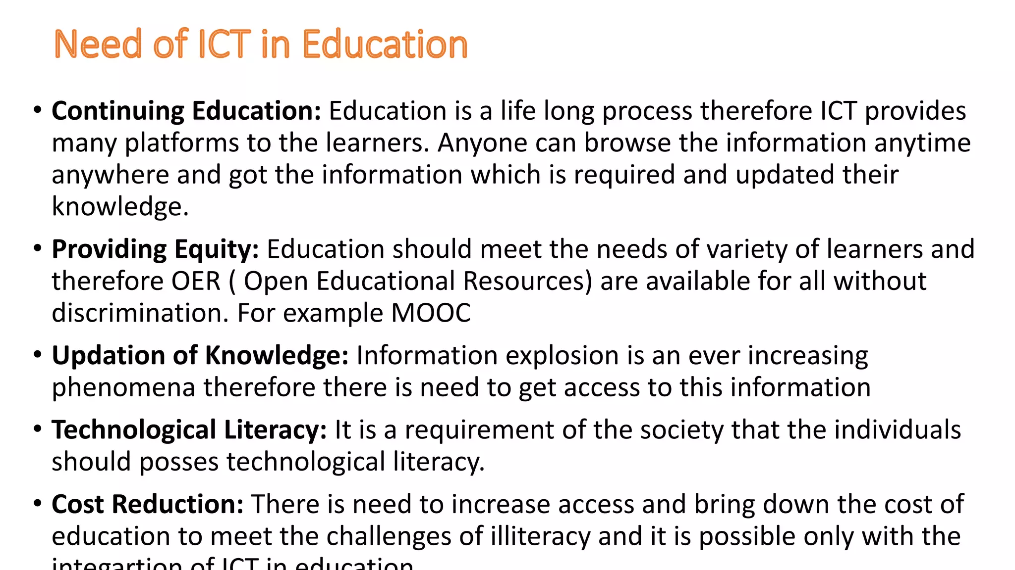 Functions, Need, Importance and application of ICT in Education | PPTX