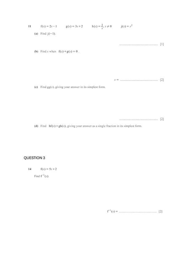 Functions Igcse Mathematics Practice Questions Pdf