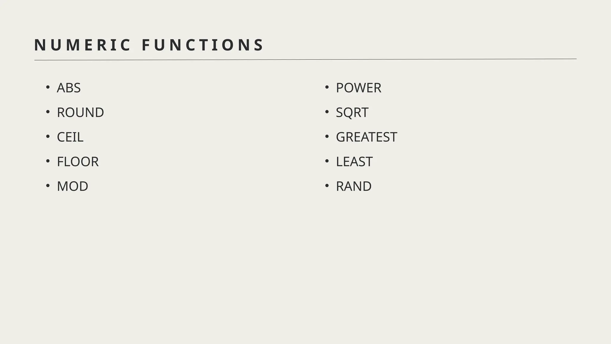 Built-Functions in MySqll (Advance Database System) | PPT