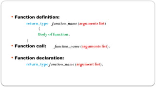 Detailed concept of function in c programming | PPTX