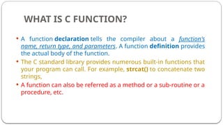 Detailed concept of function in c programming | PPT