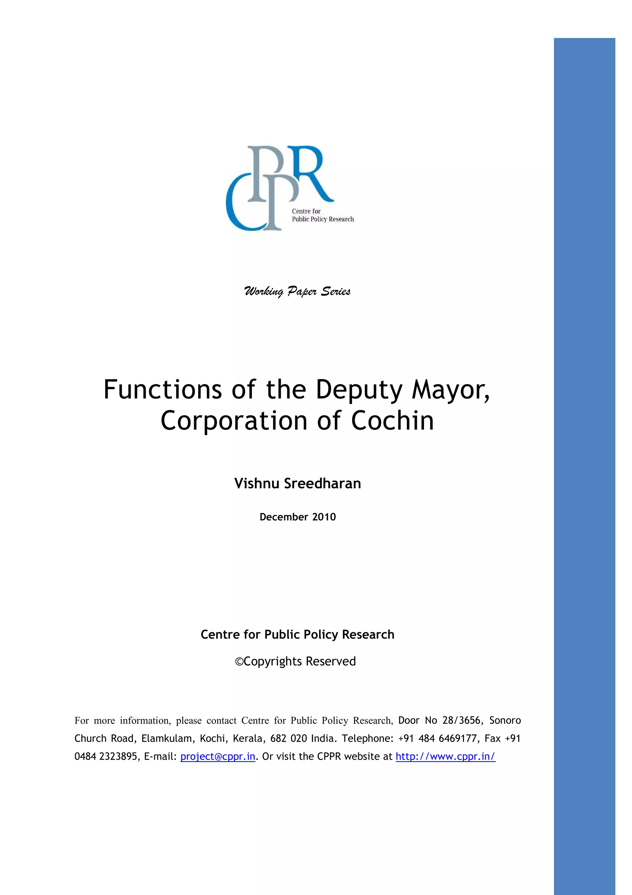 Functions of the Deputy Mayor, Corporation of Cochin | PDF