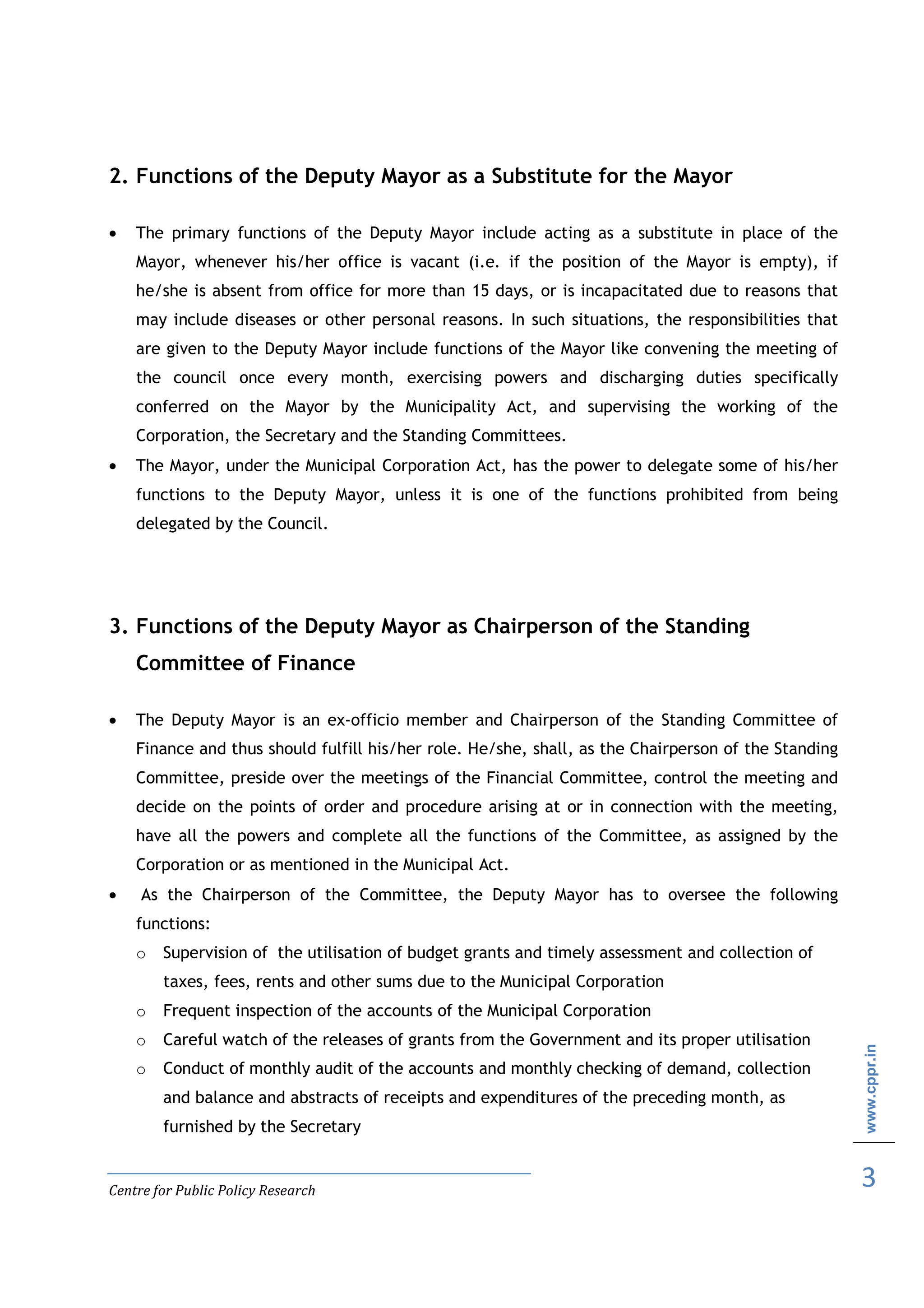 Functions of the Deputy Mayor, Corporation of Cochin | PDF