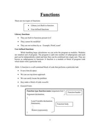 Functions struct&union | DOC | Programming Languages | Computing