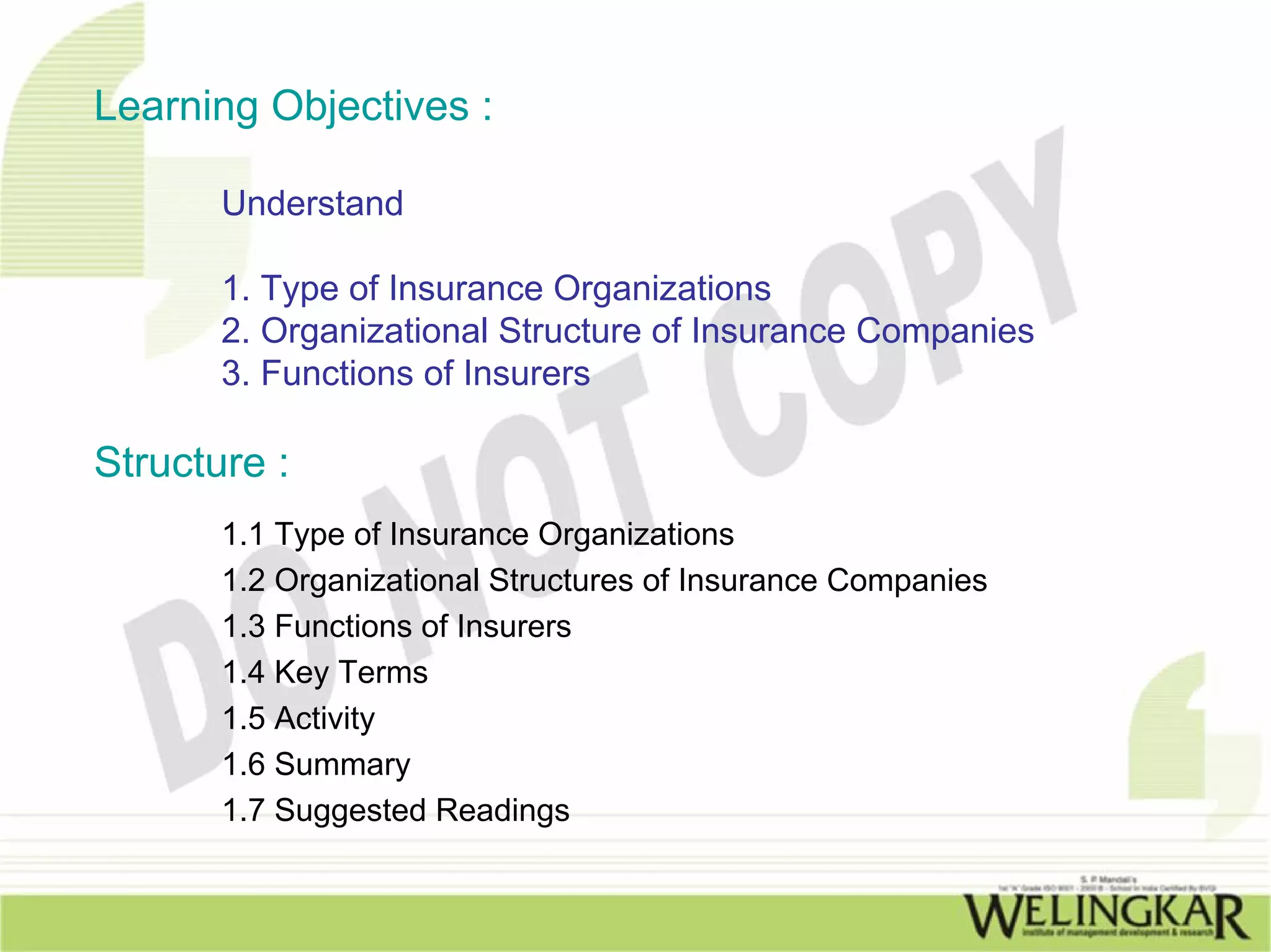 Functions and Organisations of Insurance | PDF
