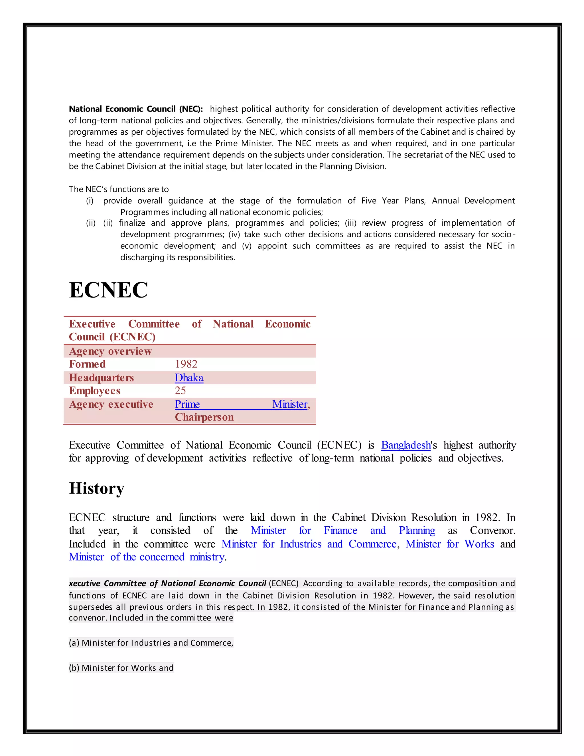 Functions and responsibilities of ECNEC | DOCX