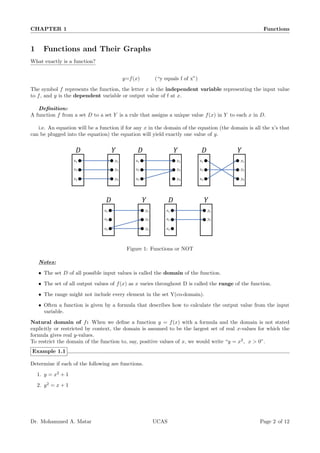 Calculus 1 Lecture Notes (Functions and Their Graphs) | PDF
