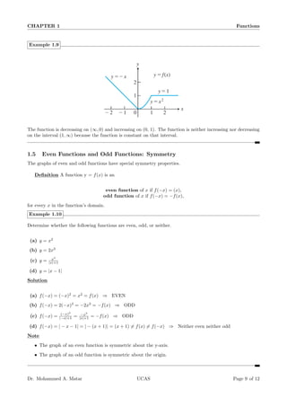 Calculus 1 Lecture Notes (Functions and Their Graphs) | PDF