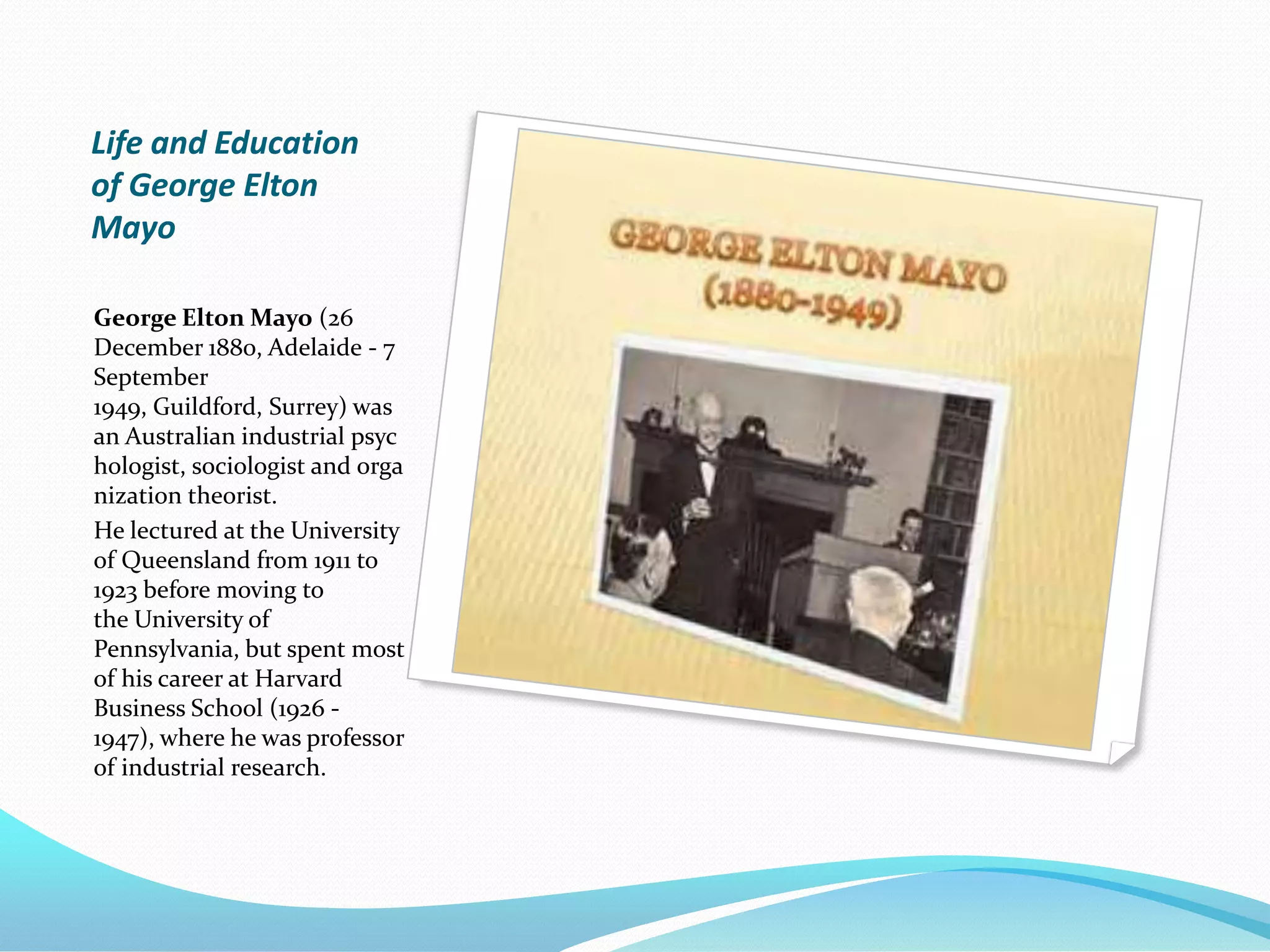 Functions and theories of management: Elton Mayo | PPT