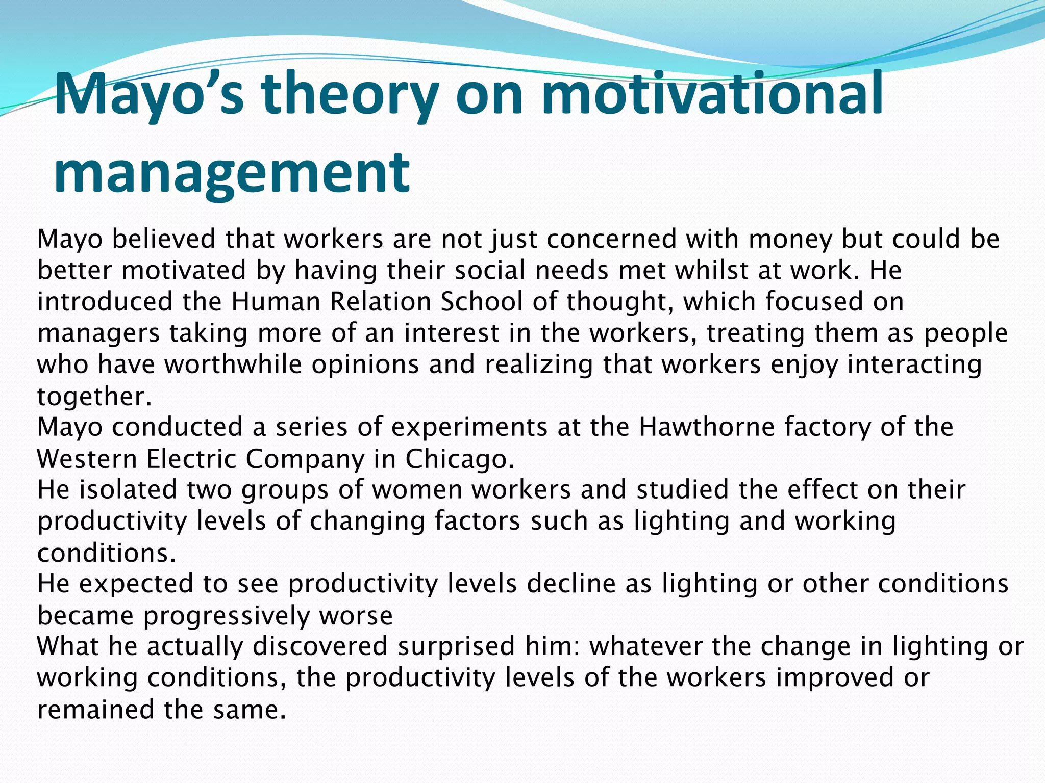 Functions and theories of management: Elton Mayo | PPTX