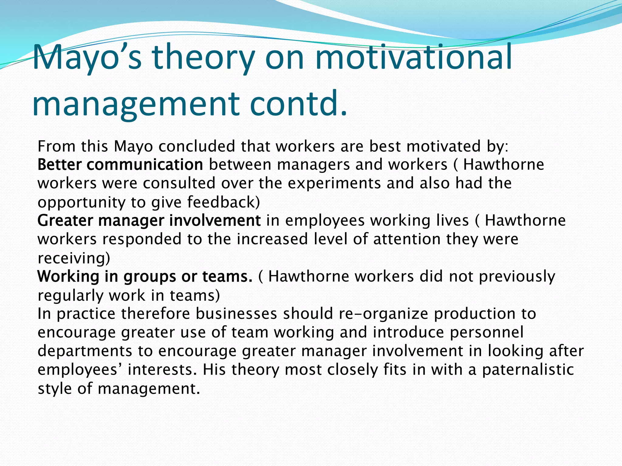 Functions and theories of management: Elton Mayo | PPTX