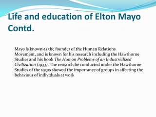 Functions and theories of management: Elton Mayo | PPTX
