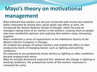 Functions and theories of management: Elton Mayo | PPTX