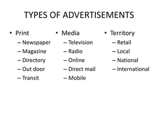 Functions and types of advertisement | PPTX