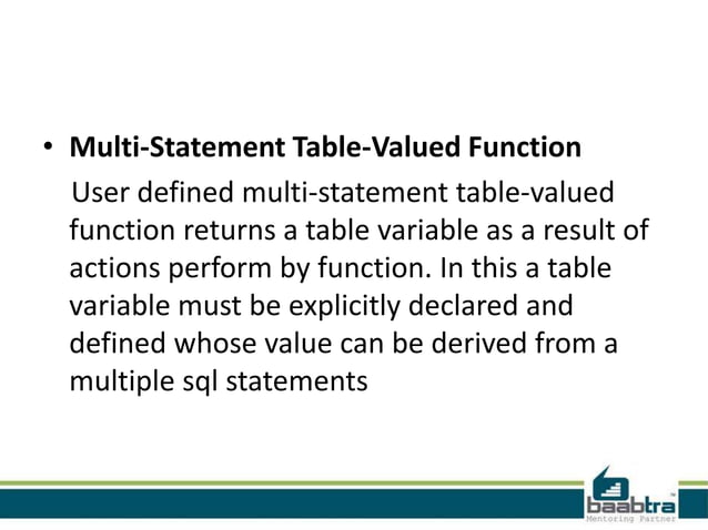 Functions creation in sql | PPTX