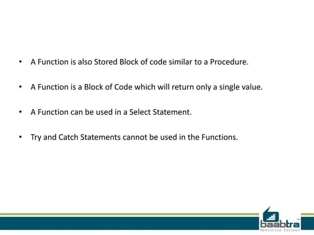 Functions creation in sql | PPT