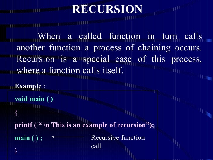 RECURSION IN C RECURSION IN C