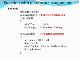 Functions in c | PPTX | Web Development | Internet