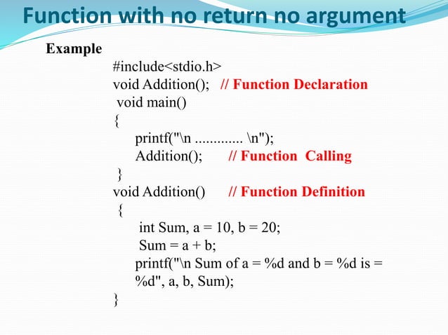 Functions in c | PPTX | Web Development | Internet