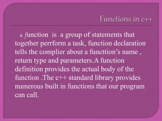 Functions in c++, | PPTX