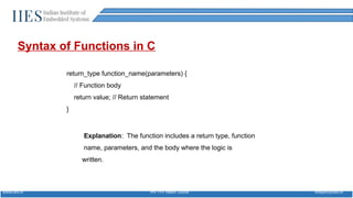 Functions in C Programming: A Simple Guide | IIES Bangalore | PPTX