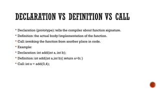 Functions In C Function Declaration Definition And Calling Pptx