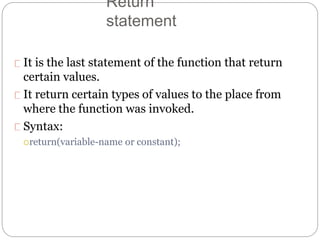 Functions in c | PPT | Programming Languages | Computing