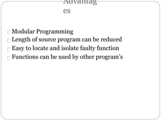 Functions in c | PPT | Programming Languages | Computing