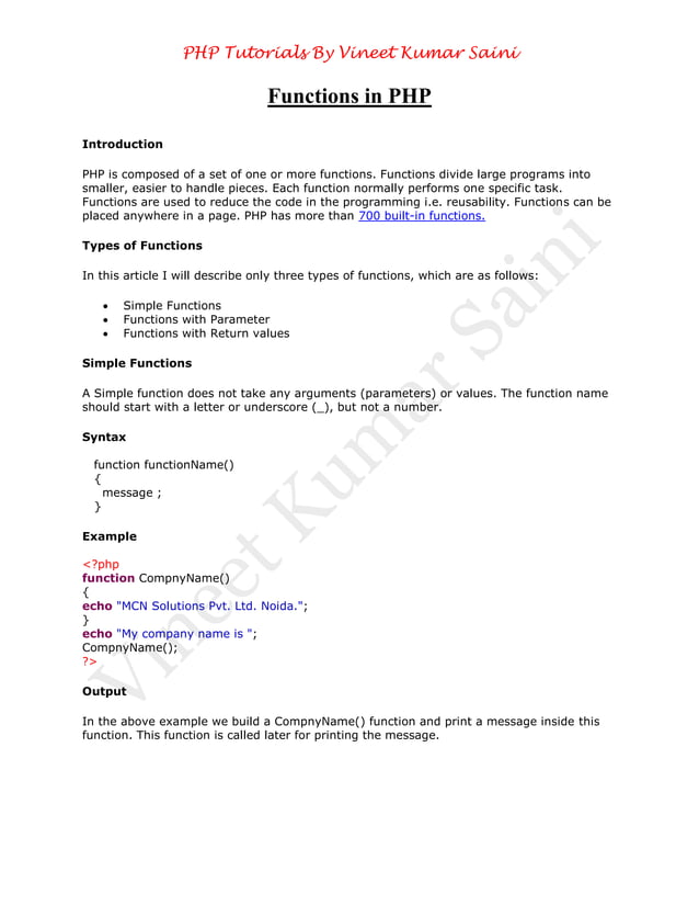 Functions in PHP | PDF Functions in PHP | PDF
