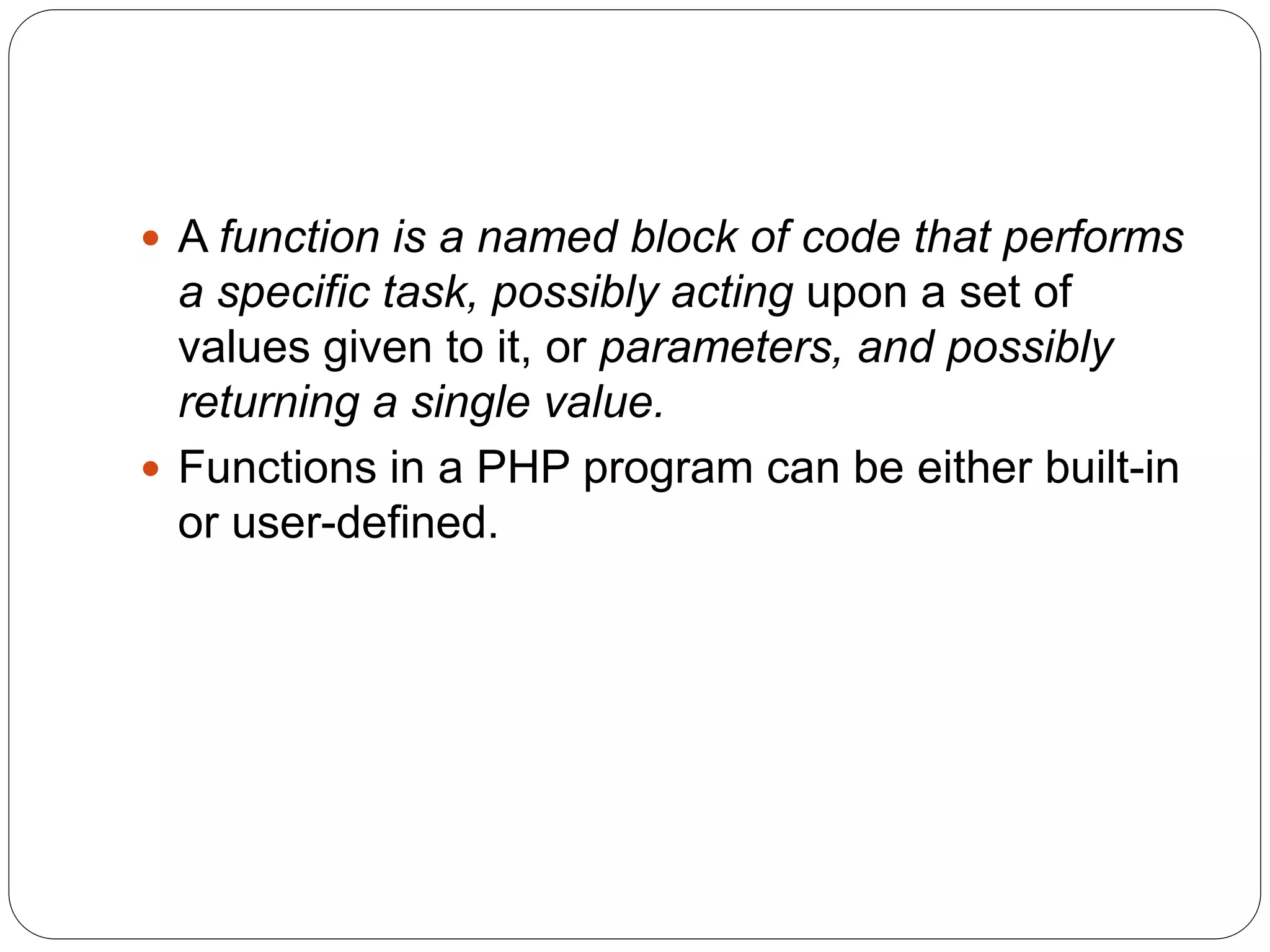 Functions in PHP.pptx | Programming Languages | Computing