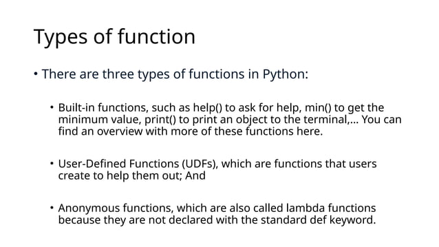 Functions in Python and its types for beginners | PPT