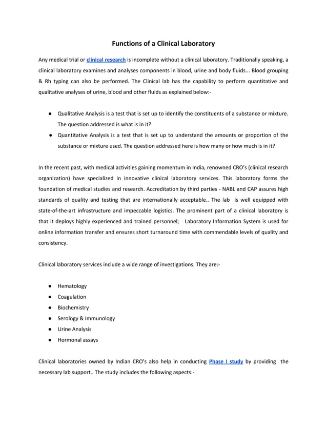 Functions of a clinical laboratory | PDF