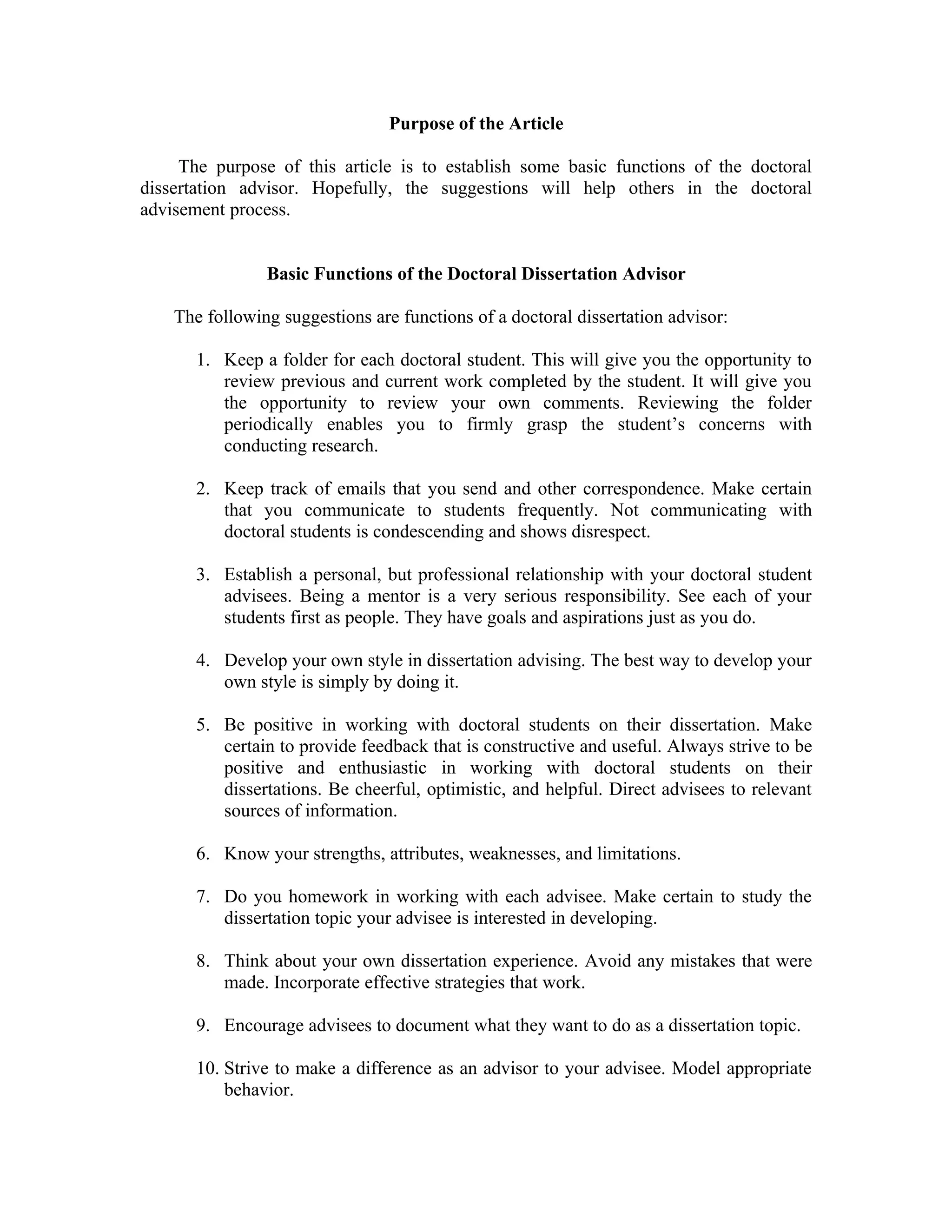 Functions of the Doctoral Dissertation Advisor by William Allan ...