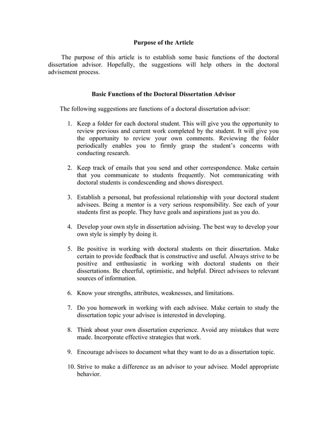 Functions of the Doctoral Dissertation Advisor by William Allan ...