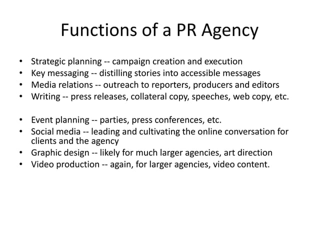 Functions of a pr agency | PPTX | Media Industry | Industries