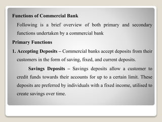 Functions of Commercial Banks in India | PPTX