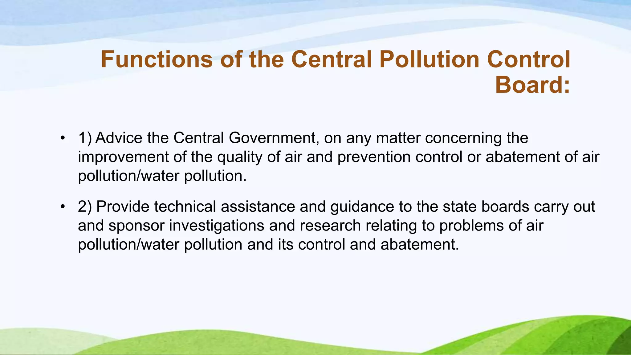 Functions of central pollution control board | PPTX