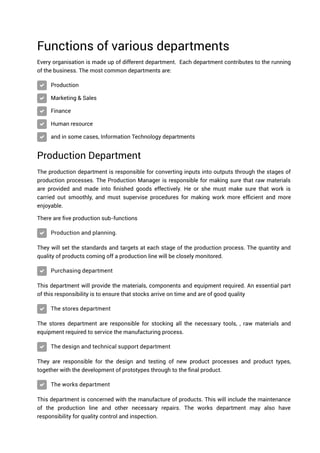 Functions of different company departments | PDF