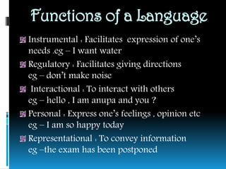 FUNCTIONS OF ENGLISH AS A LANGUAGE | PPTX | Technology & Computing