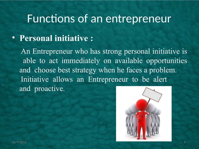 FUNCTIONS OF ENTREPRENEUR.pptx Basics of Entrepreneurship | PPT | Free ...
