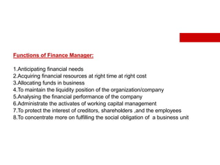 Functions of finance manager | PPTX